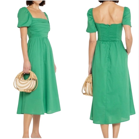 O.P.T. | Dresses | Opt River Midi Puff Sleeve Dress Kelly Green Xs ...